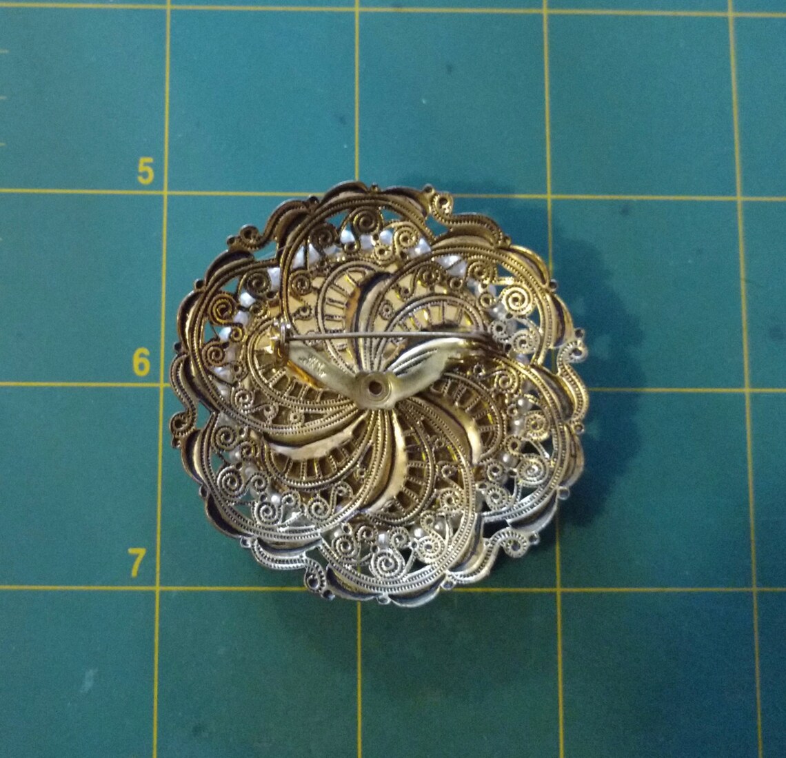 Rare Vintage Hand Painted Ceramic Medallion Brooch With Filigree ...