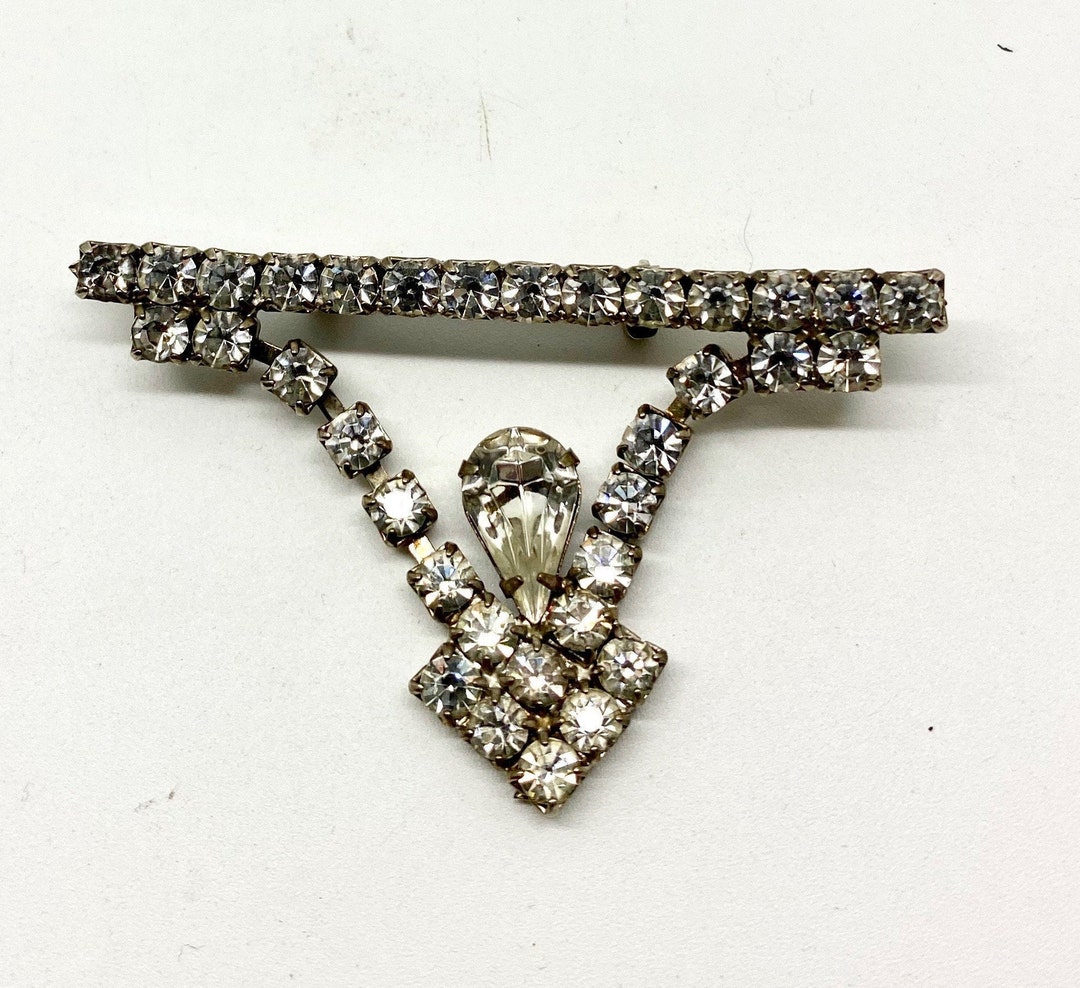 Vintage Dangling Clear Rhinestone Bar Brooch - Etsy Sweden