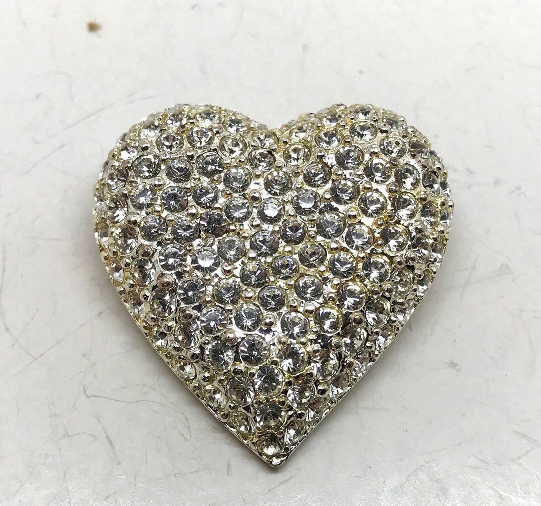 Vintage Rhinestone Heart Brooch - Etsy