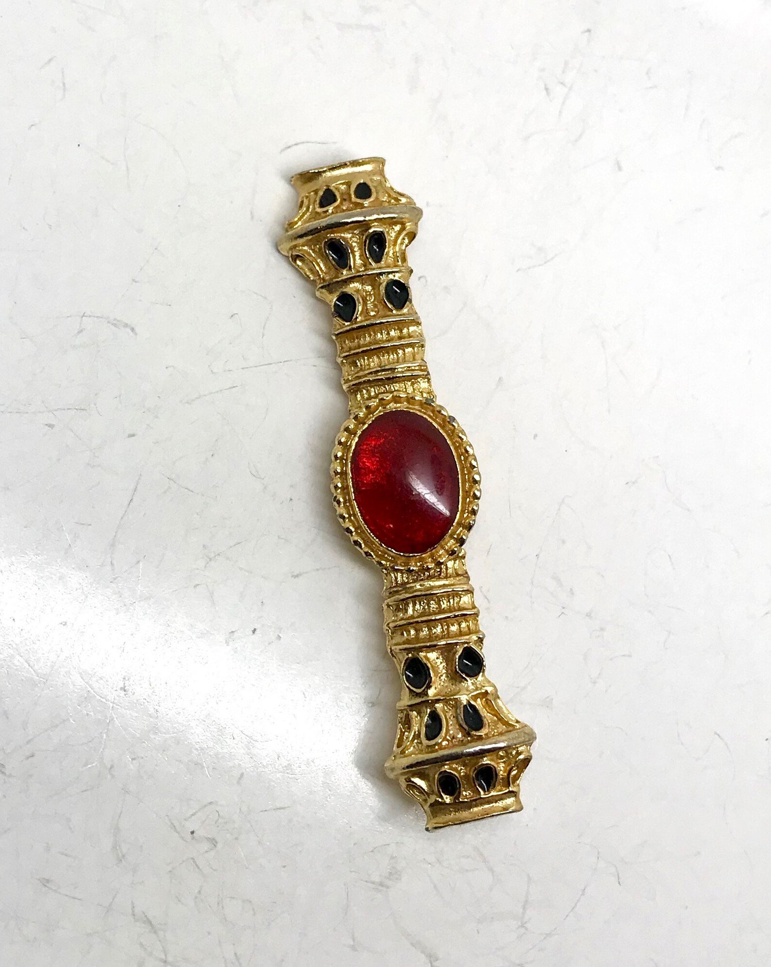 Vintage Gold Tone Red Cabochon Bar Brooch - Etsy