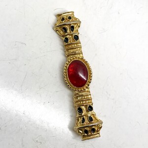 Vintage Gold Tone Red Cabochon Bar Brooch - Etsy
