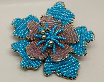 Turquoise Flower Brooch: Beaded Jewelry Pin - Etsy