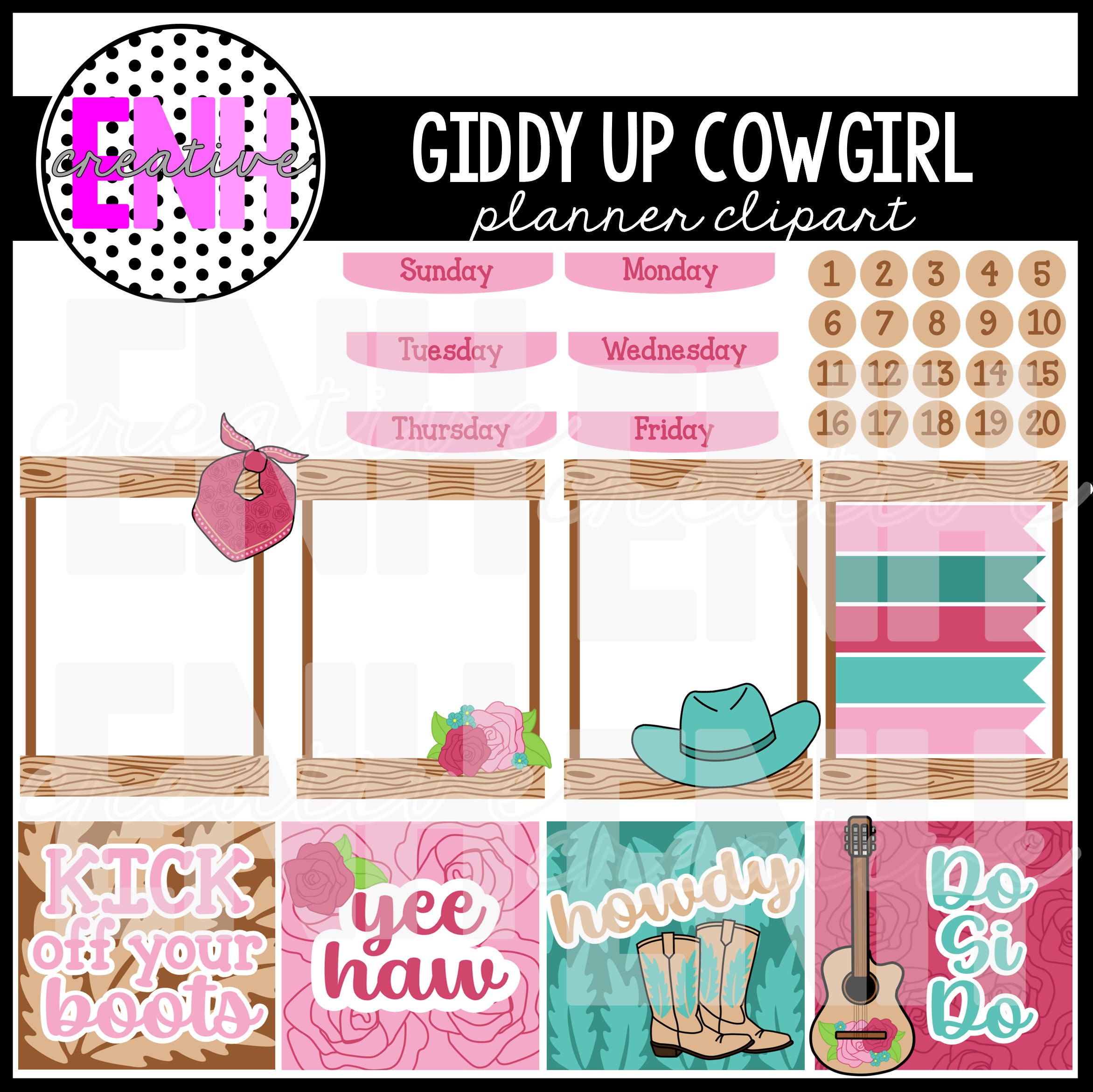 Cowgirl Country Music Planner Clipart - Etsy