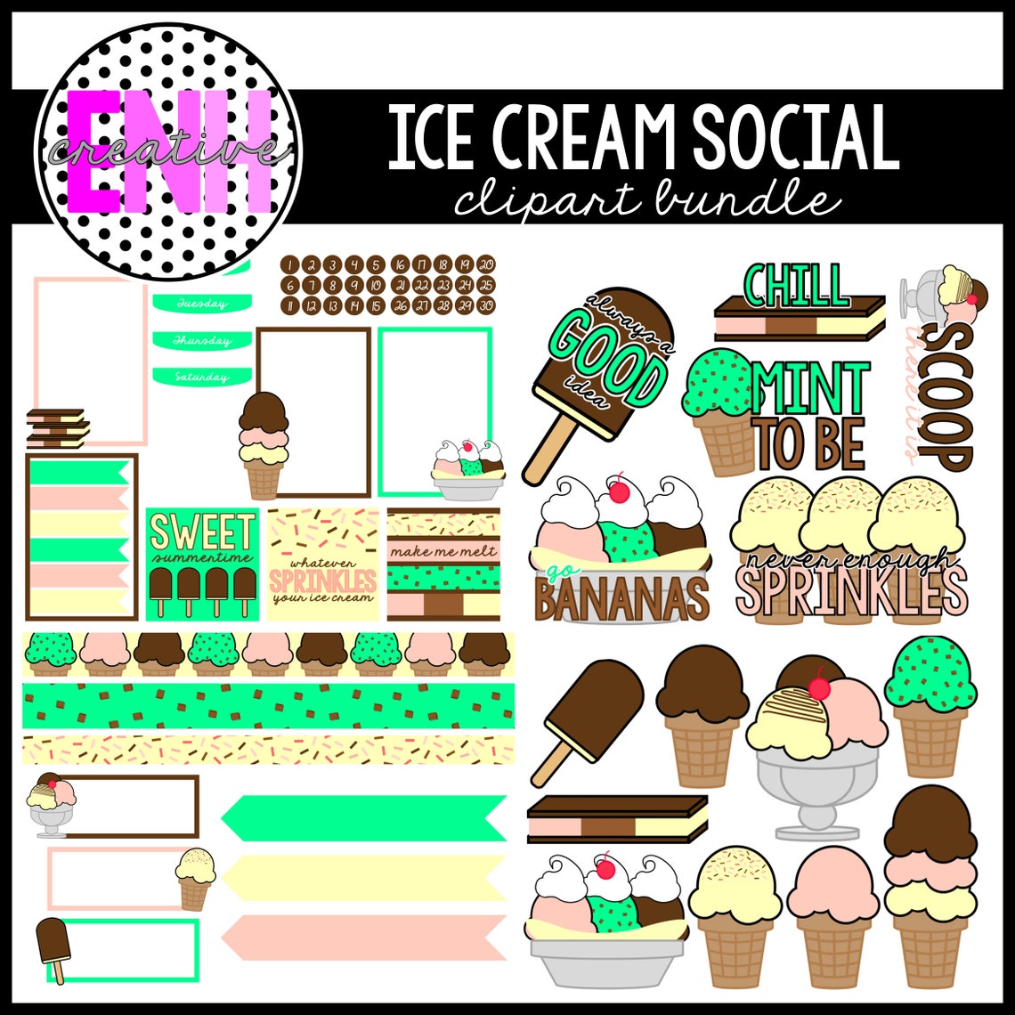 Ice Cream Social Clipart Bundle - Etsy