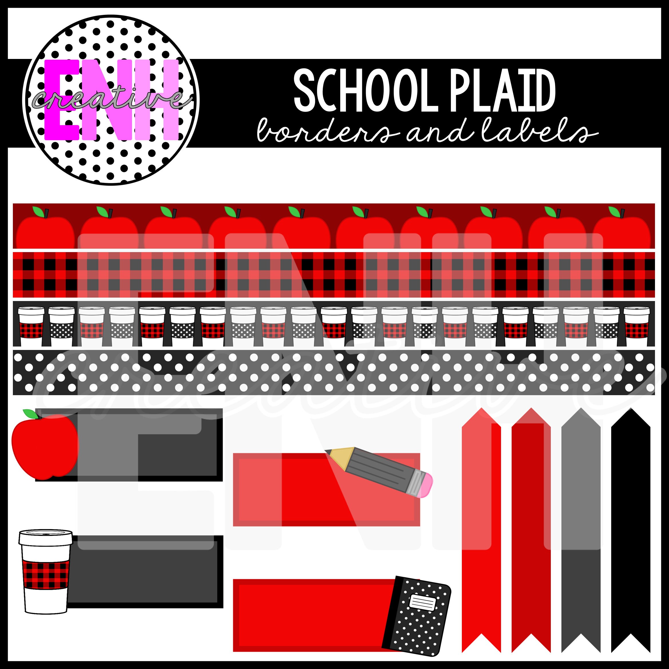 Plaid School Supplies Clipart - Borders and Labels - Etsy