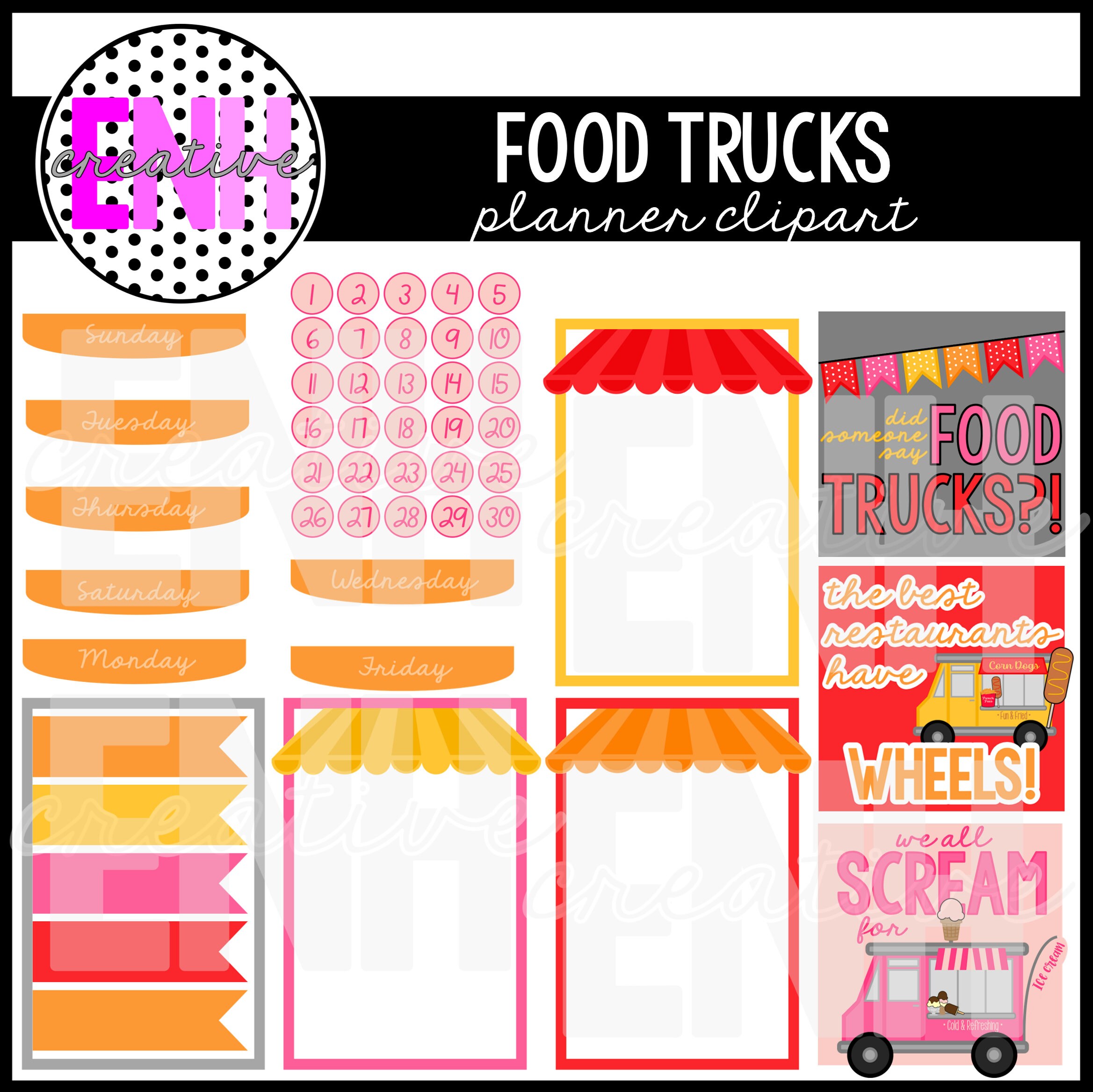 Food Trucks Clipart - Planner Stickers - Etsy