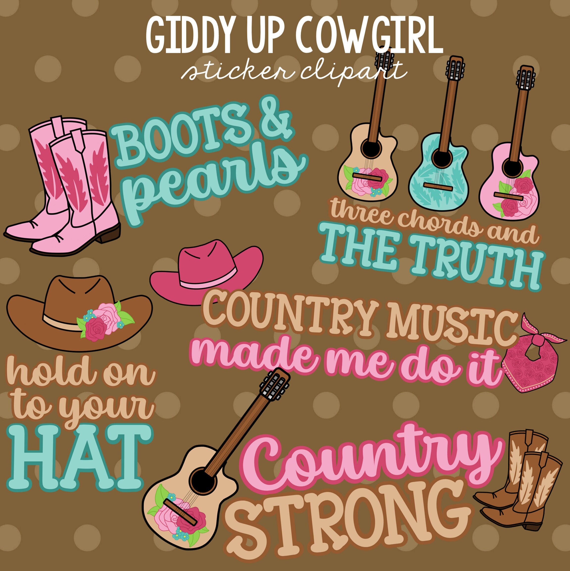 Cowgirl Country Music Sticker Clipart - Etsy