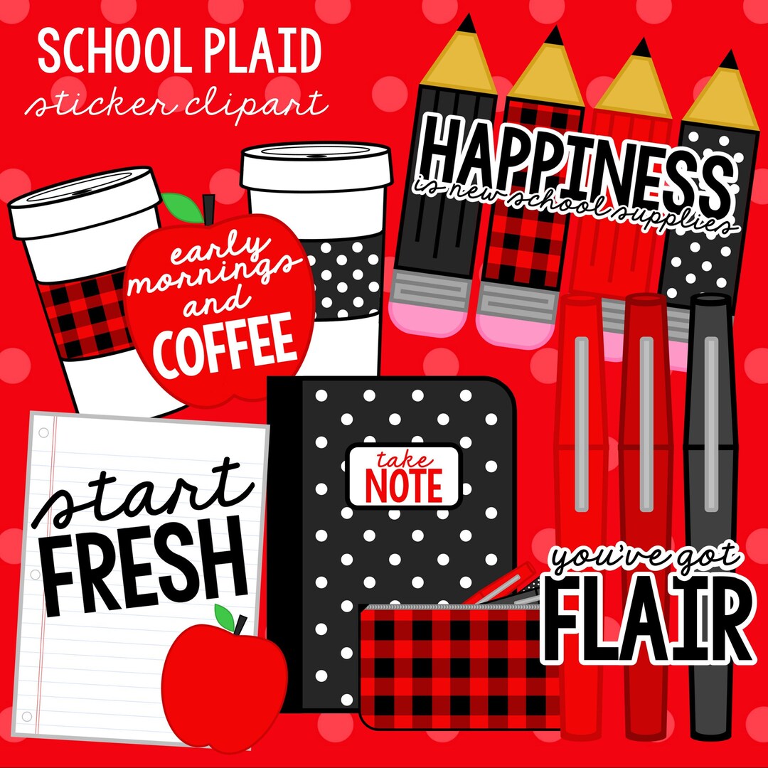 Plaid School Supplies Clipart - Sticker Clipart - Etsy