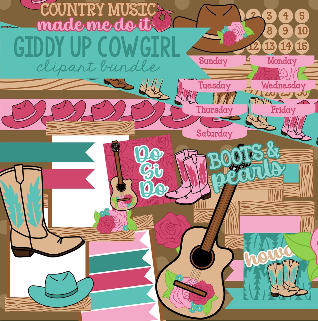 Cowgirl Country Music Clipart Bundle - Etsy