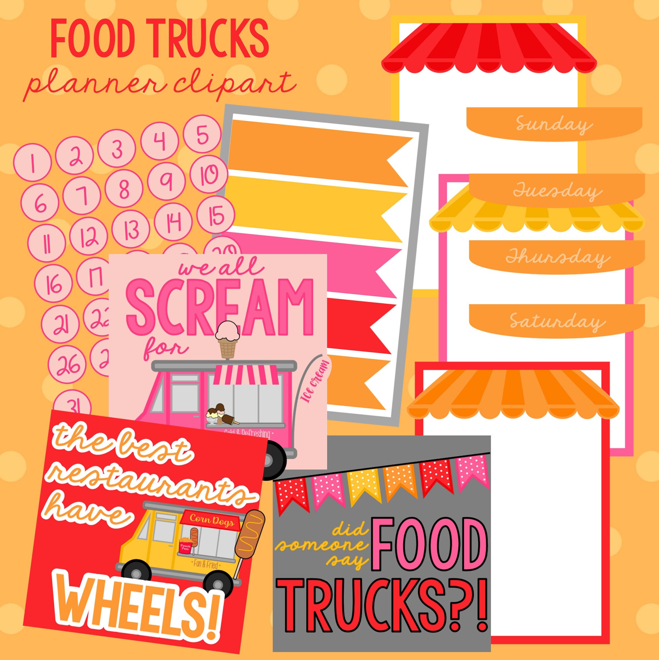 Food Trucks Clipart - Planner Stickers - Etsy