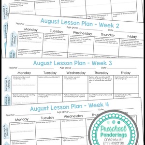 Preschool Lesson Plans and Materials - August - Etsy
