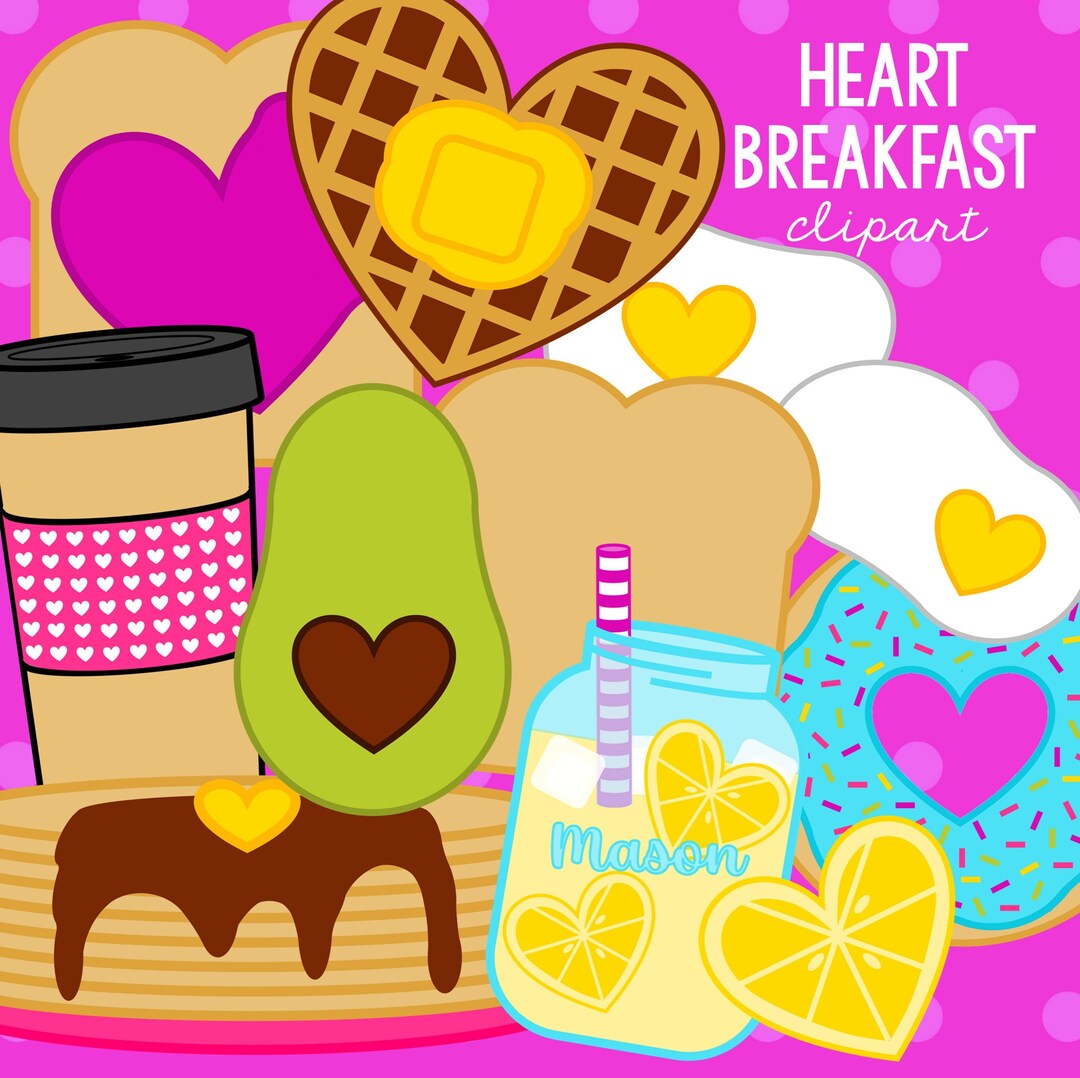 Heart Breakfast Valentine Clipart - Etsy