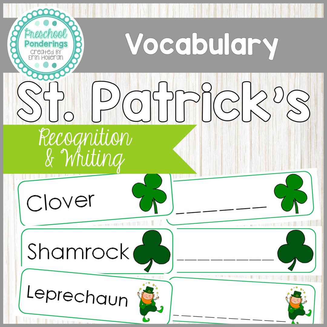 St. Patrick's Day Vocabulary Cards and Spelling Practice - Preschool ...