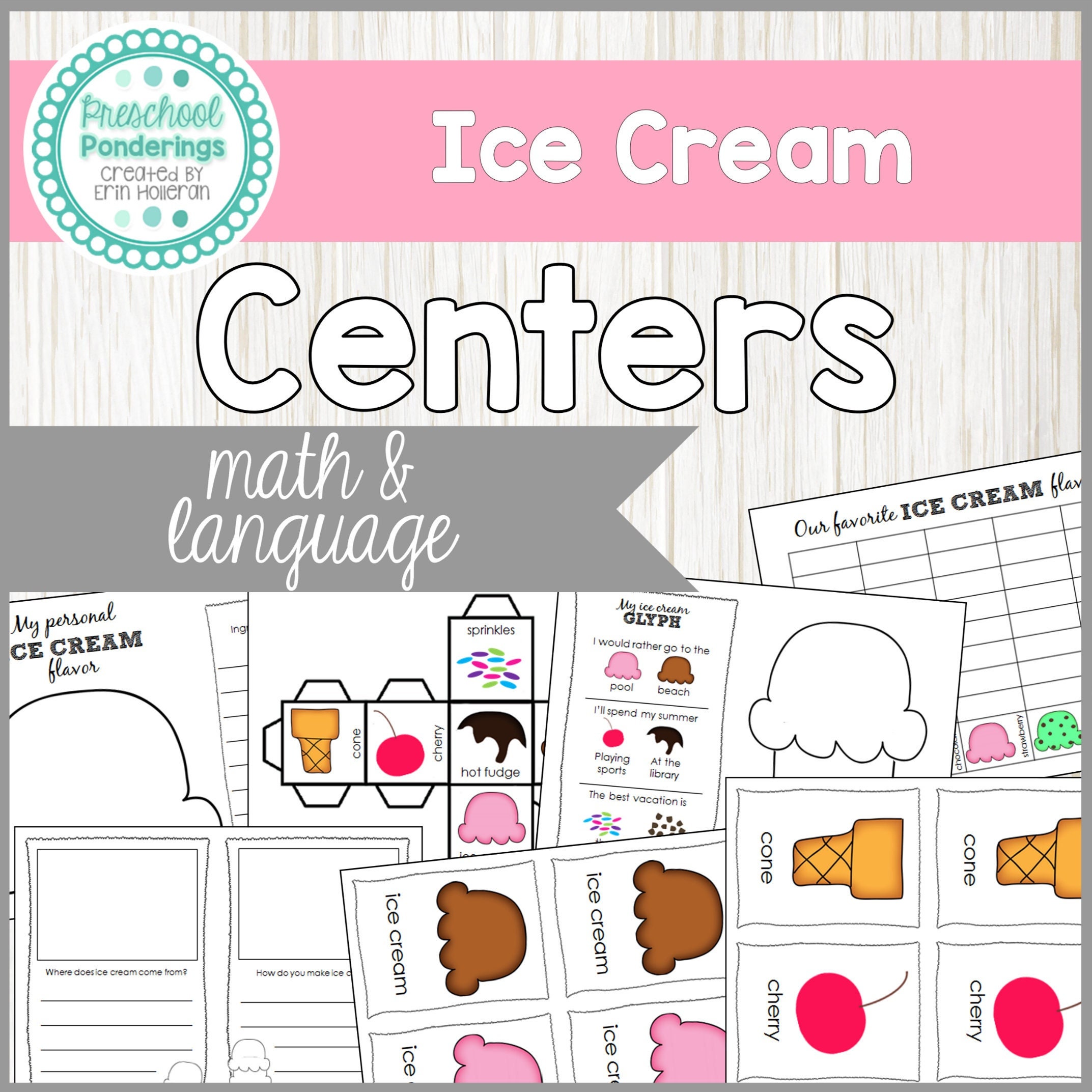 Ice Cream - Preschool and Kindergarten Language and Math Centers - Etsy