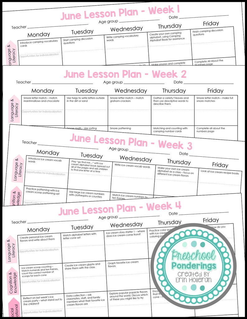 Preschool Lesson Plans and Materials - June - Etsy