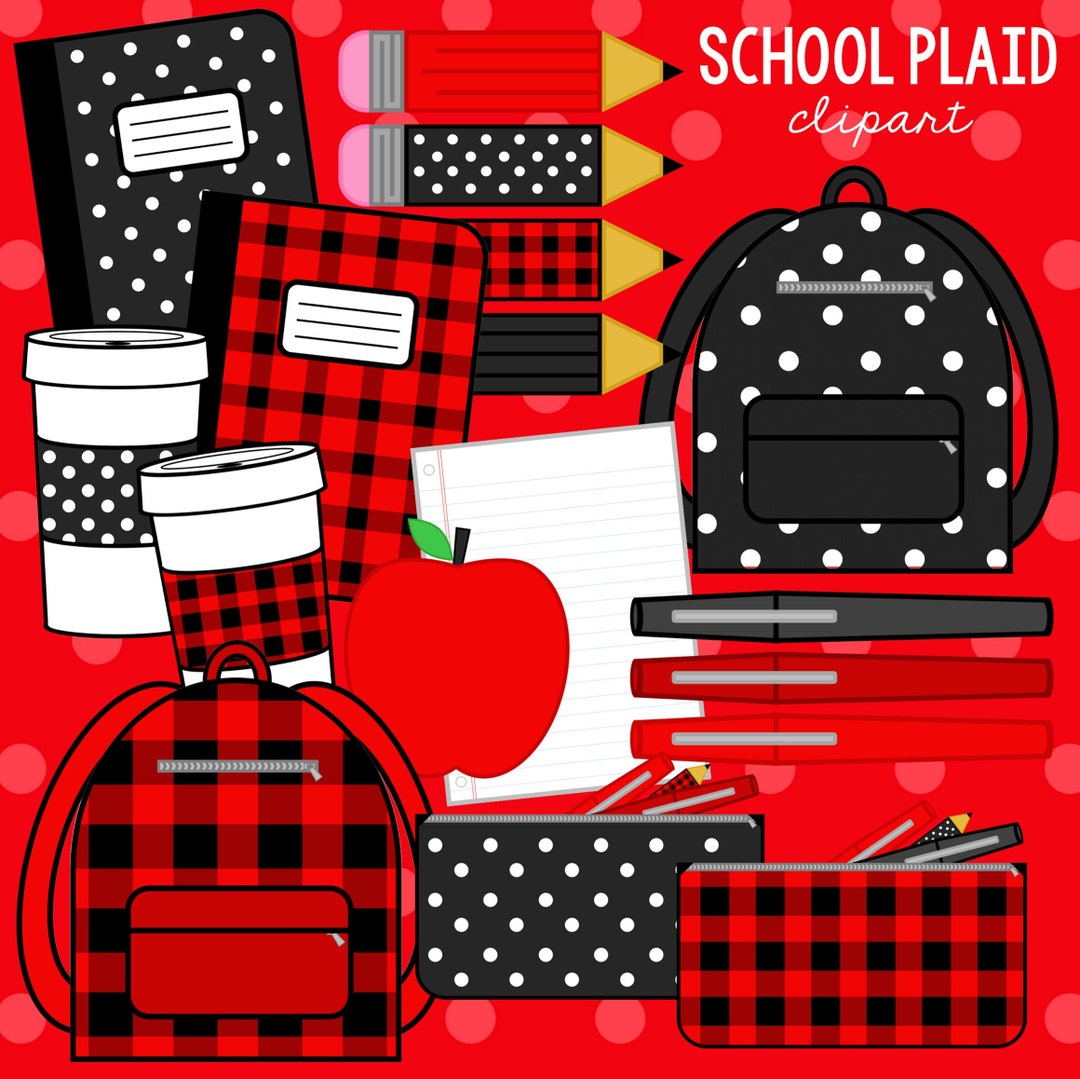Plaid School Supplies Clipart - Etsy