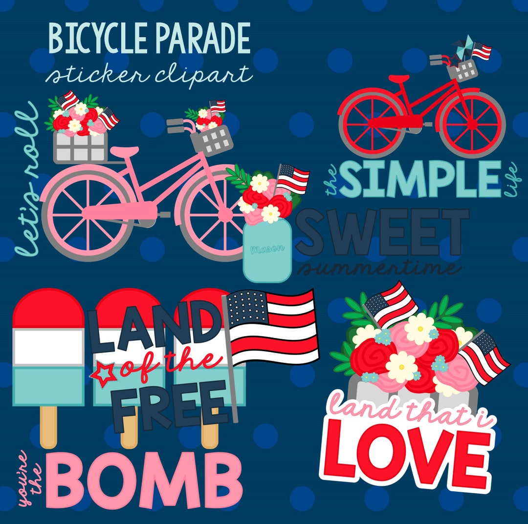 Patriotic 4th of July Bicycle Parade Clipart - Etsy