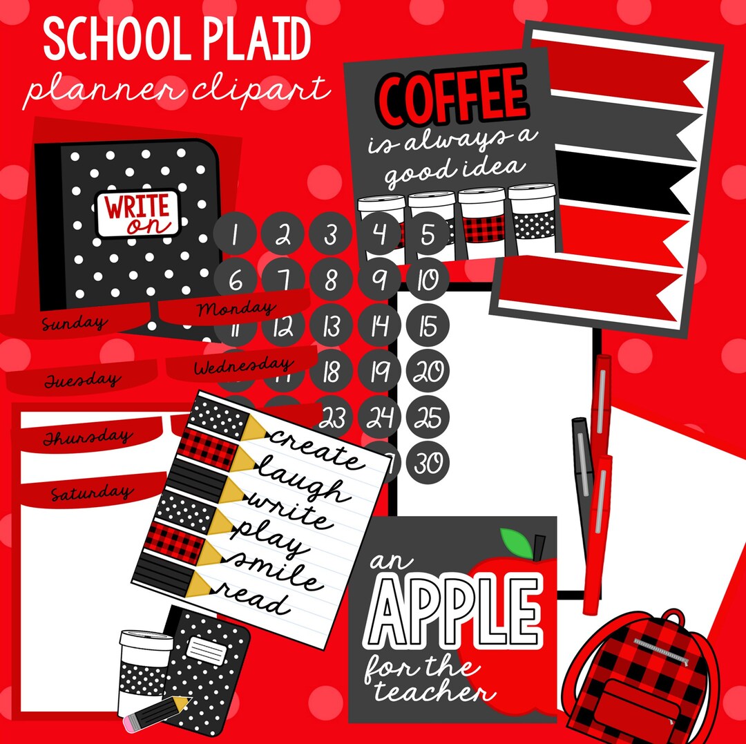 Plaid School Supplies Clipart - Planner Stickers - Etsy