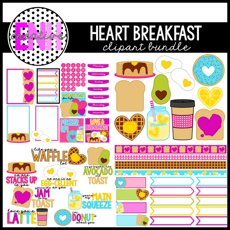 Heart Breakfast Valentine Clipart Mega-bundle - Etsy