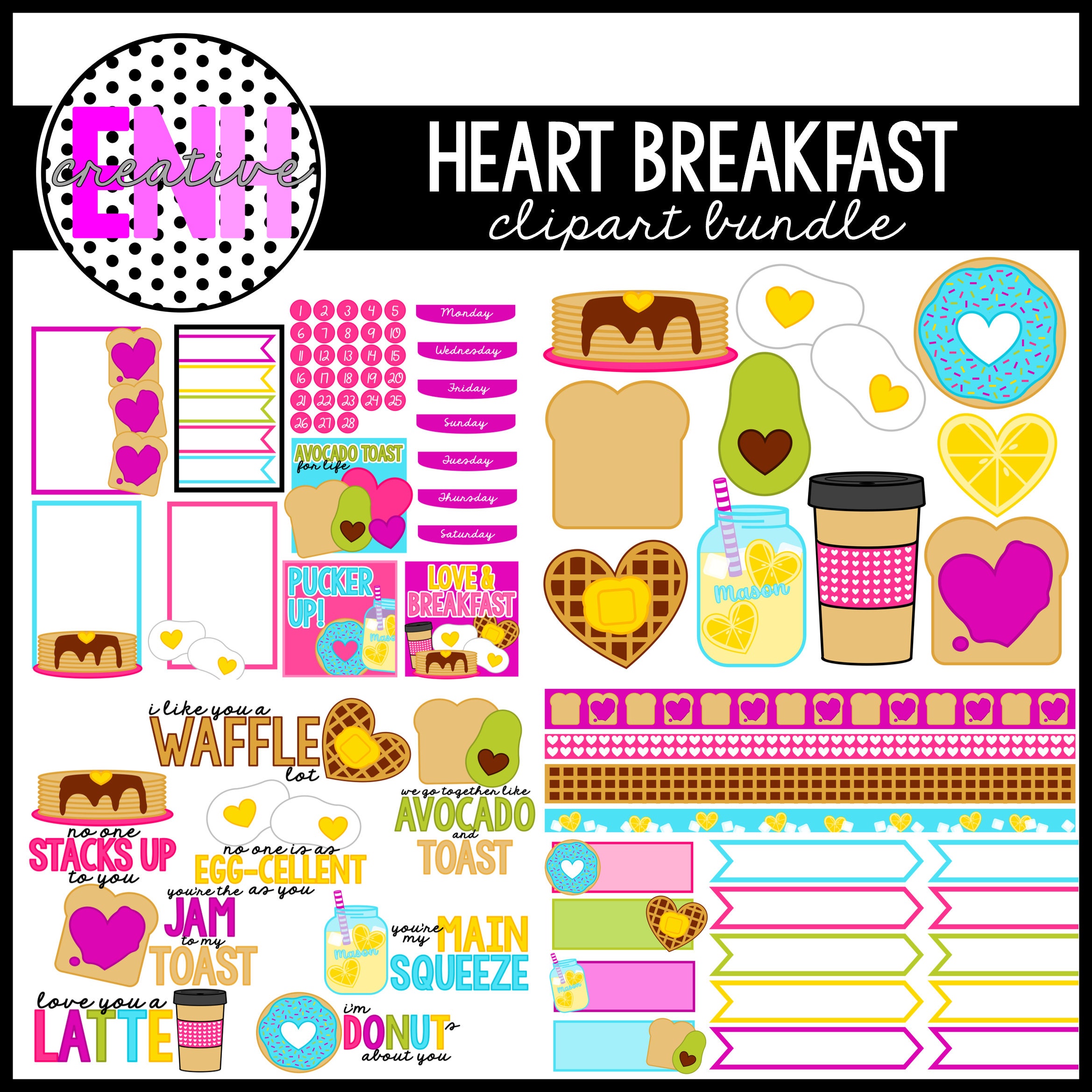Heart Breakfast Valentine Clipart Mega-bundle - Etsy