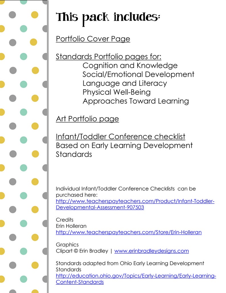 Infant Toddler Standards Portfolio Pack - Etsy