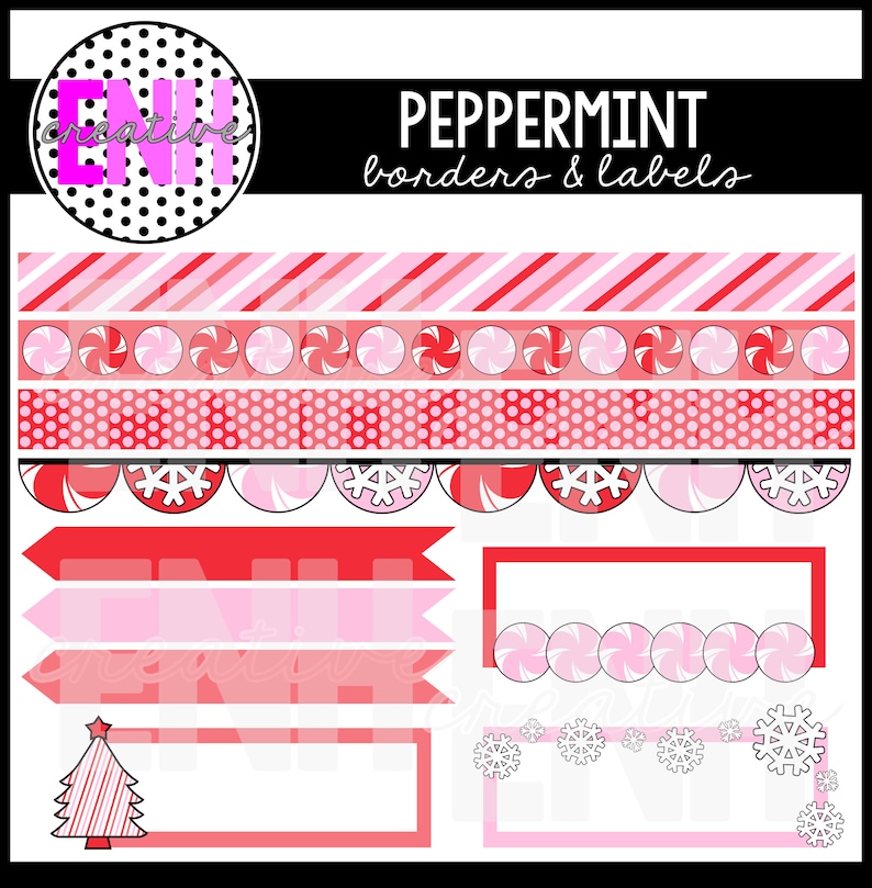 Peppermint Christmas Clipart Borders and Labels - Etsy