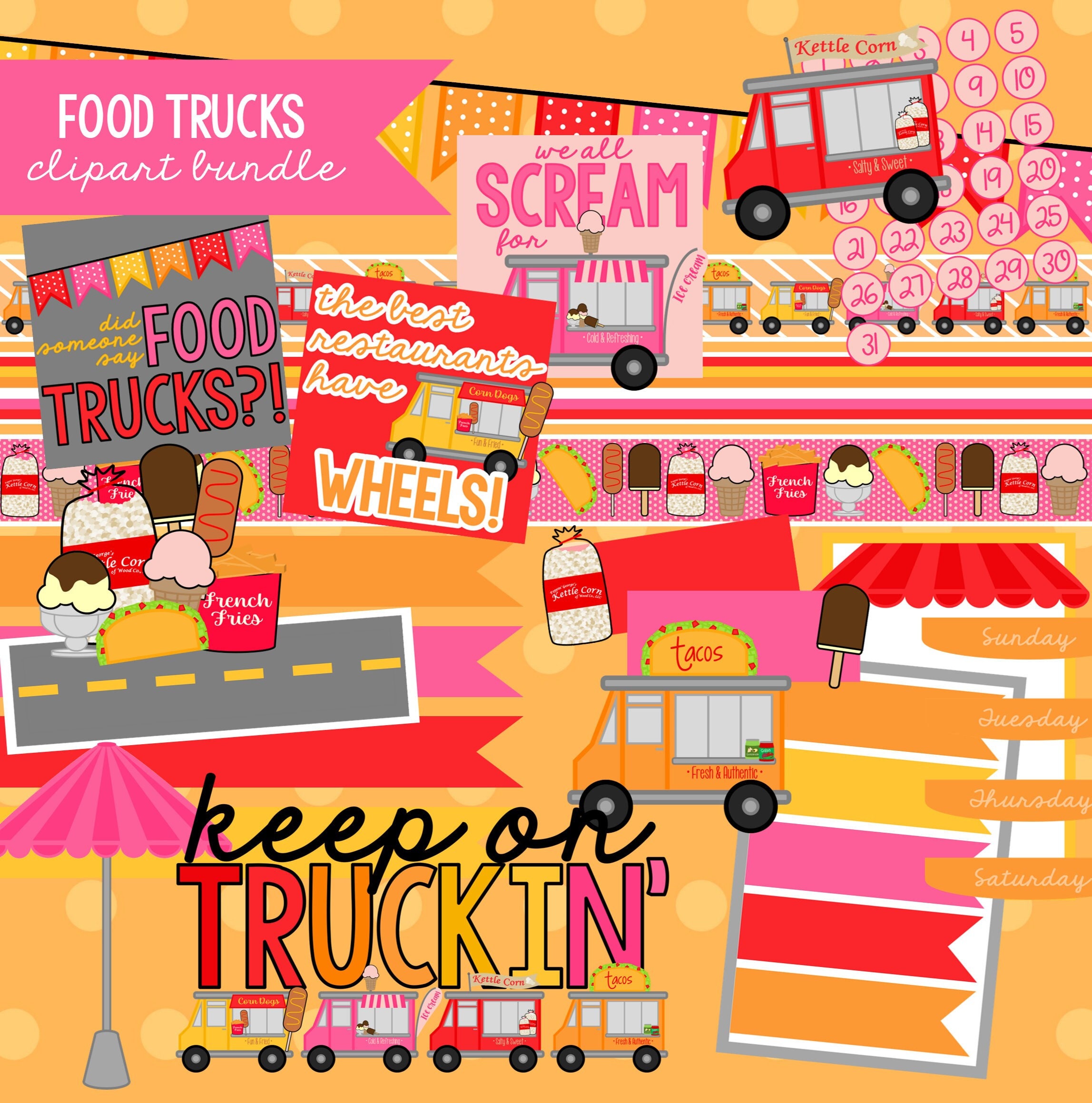 Food Trucks Clipart Bundle - Etsy