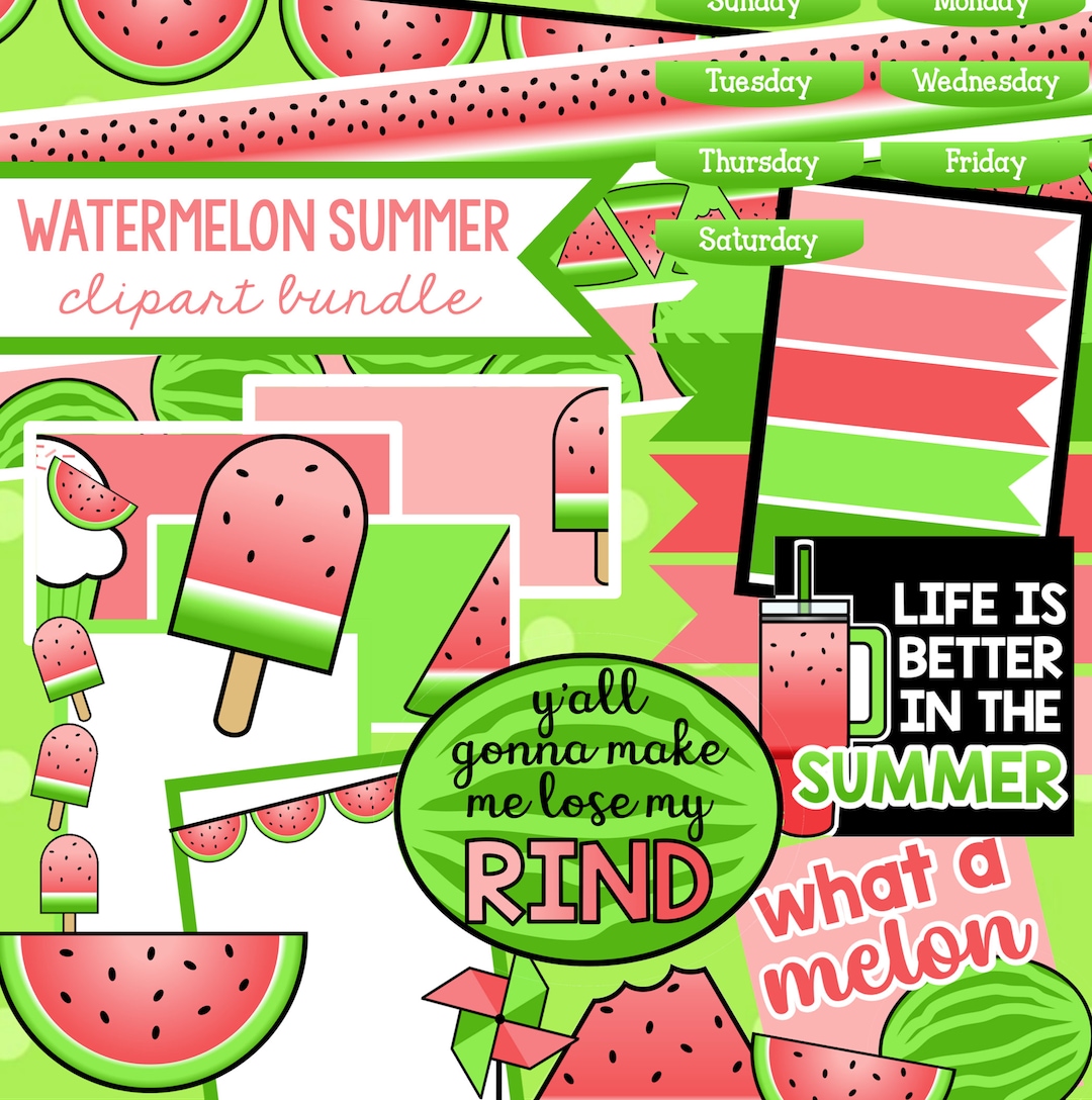 Watermelon Summer Clipart Bundle - Etsy