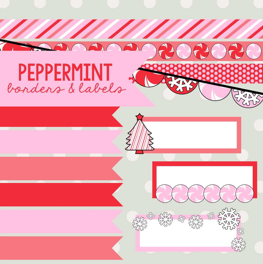 Peppermint Christmas Clipart Borders and Labels - Etsy