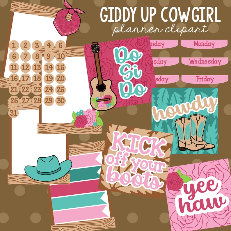 Cowgirl Country Music Planner Clipart - Etsy