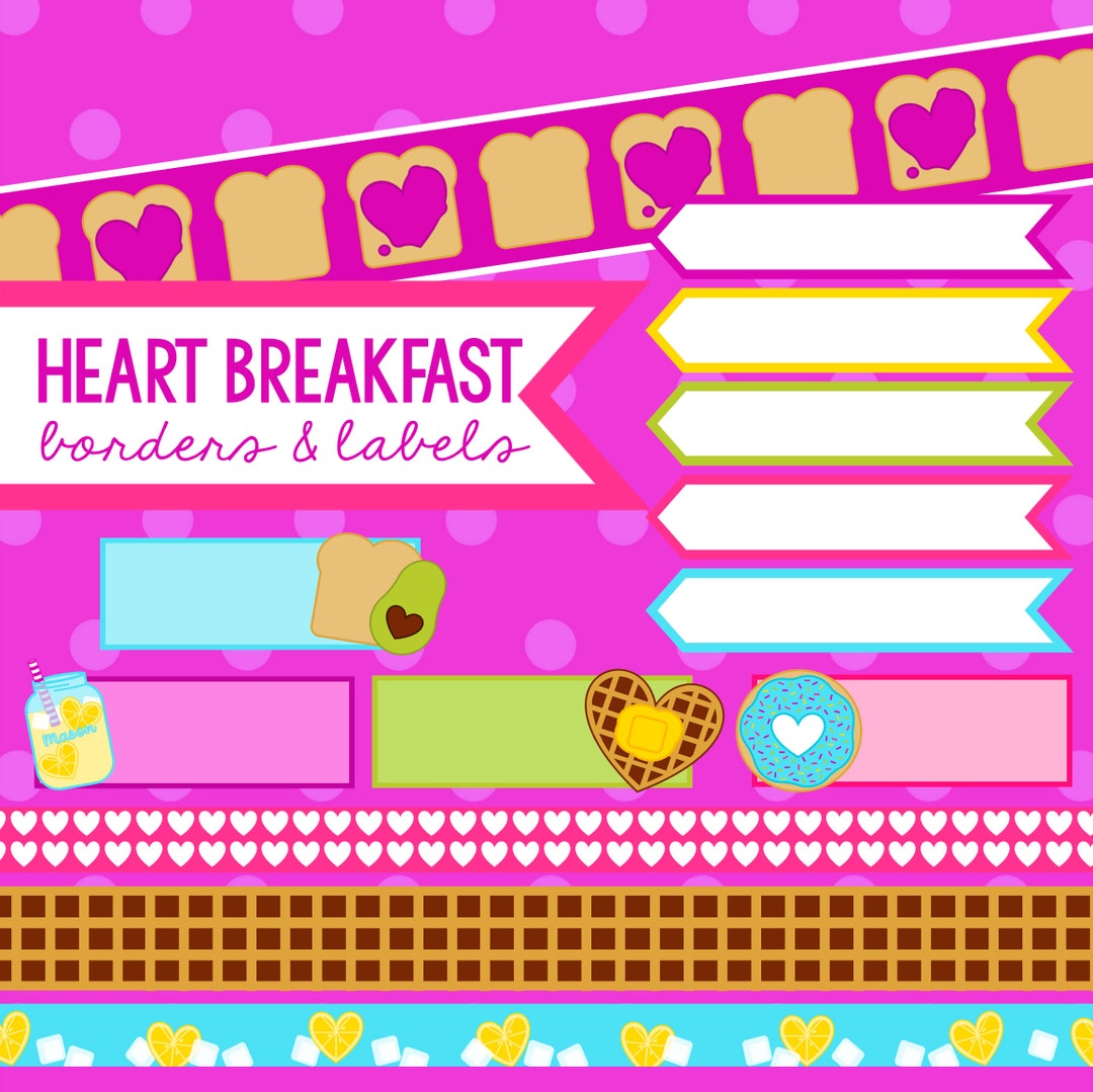 Heart Breakfast Valentine Borders and Labels Clipart - Etsy