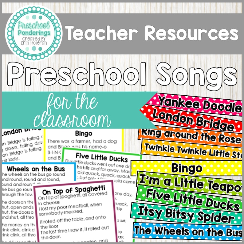 Common Preschool Songs and Lyrics - Etsy