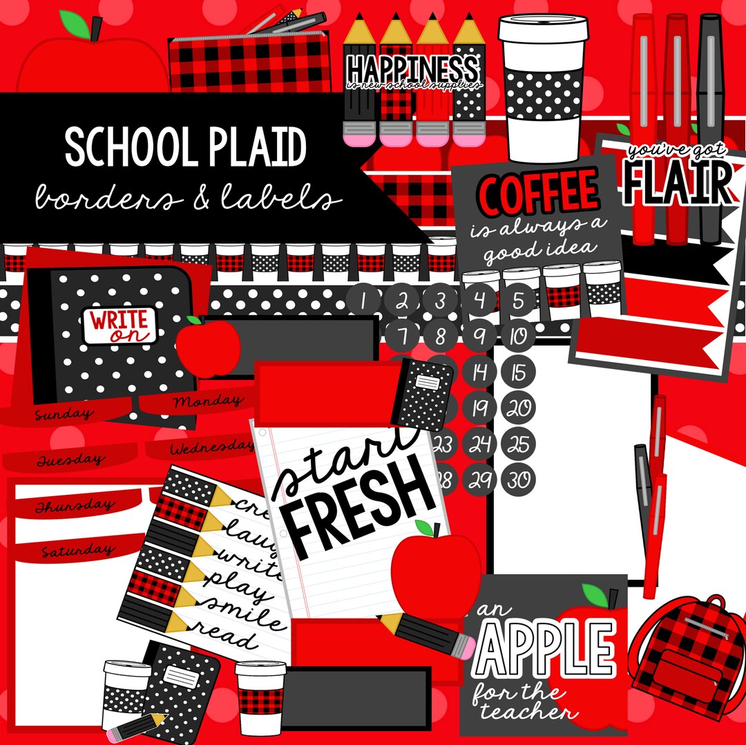 Plaid School Supplies Clipart Bundle - Etsy