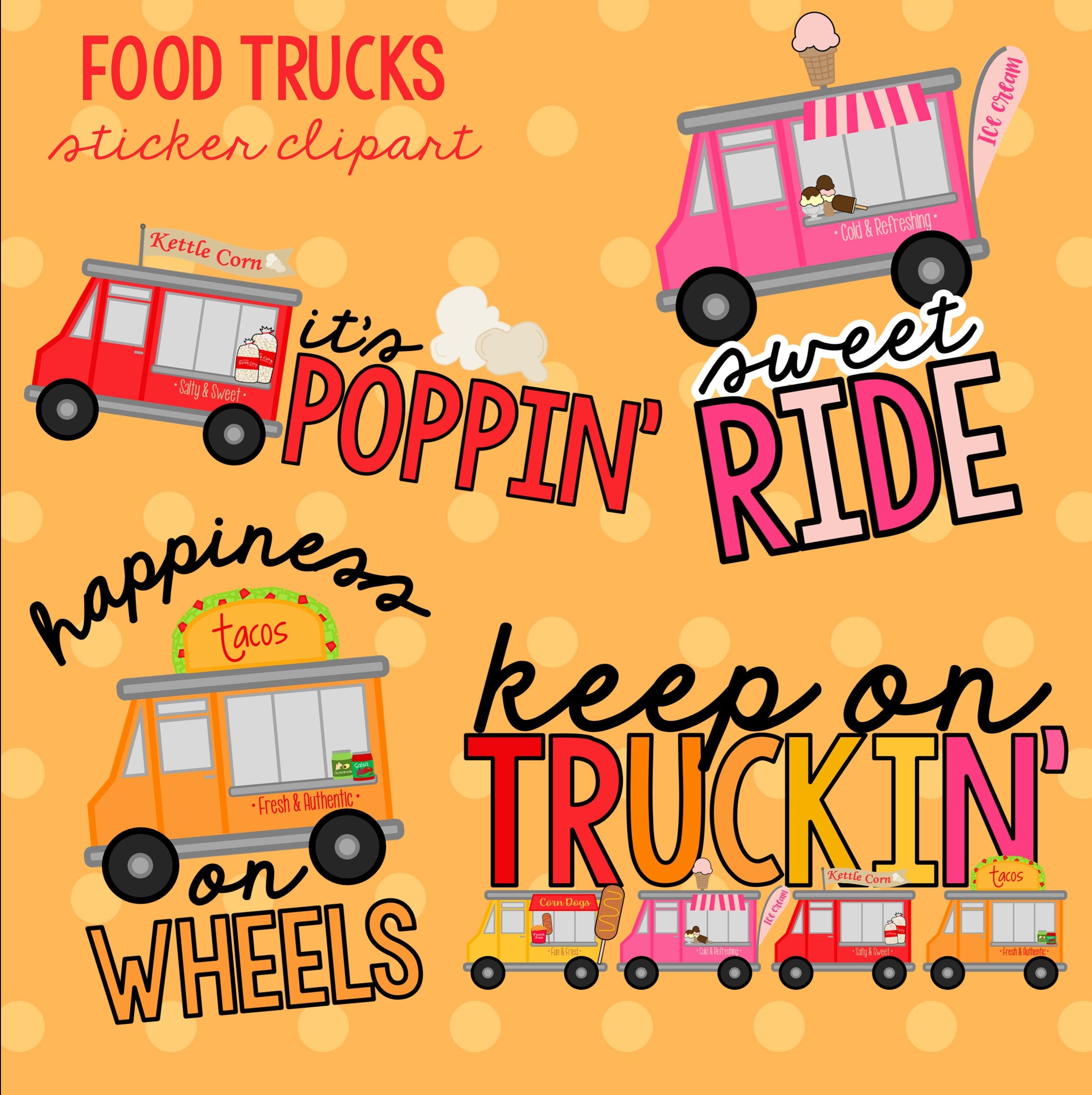 Food Trucks Clipart - Sticker Clipart - Etsy