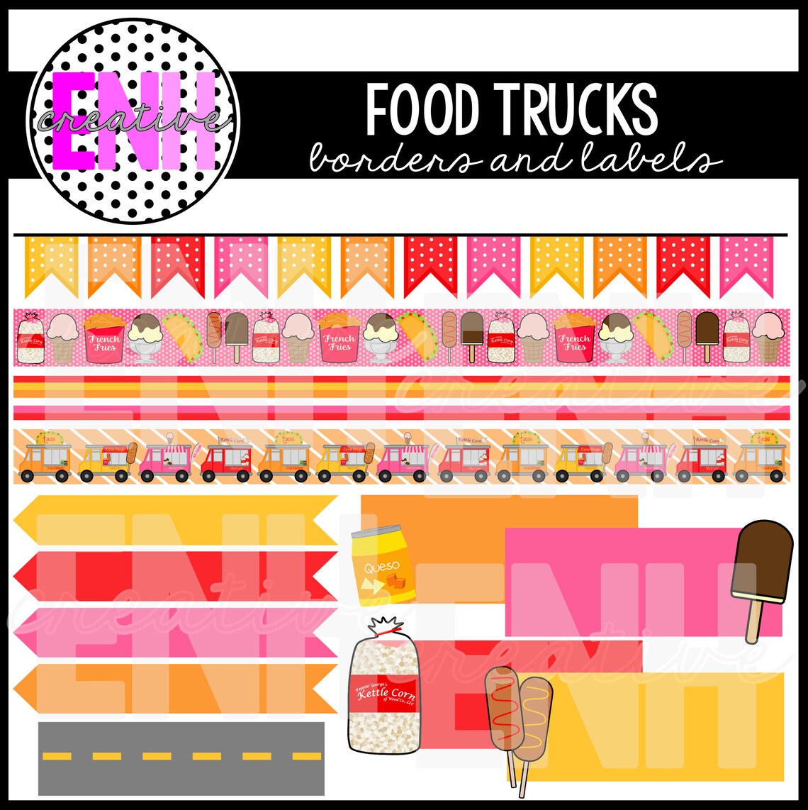 Food Trucks Clipart - Borders and Labels - Etsy