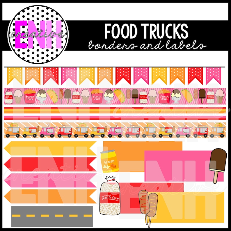Food Trucks Clipart - Borders and Labels - Etsy