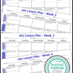 Preschool Lesson Plans and Materials - July - Etsy