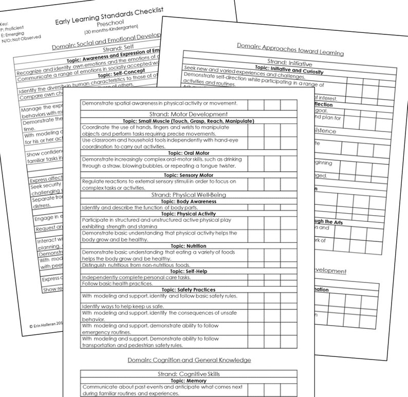 Preschool Standards Assessment Checklist - Etsy
