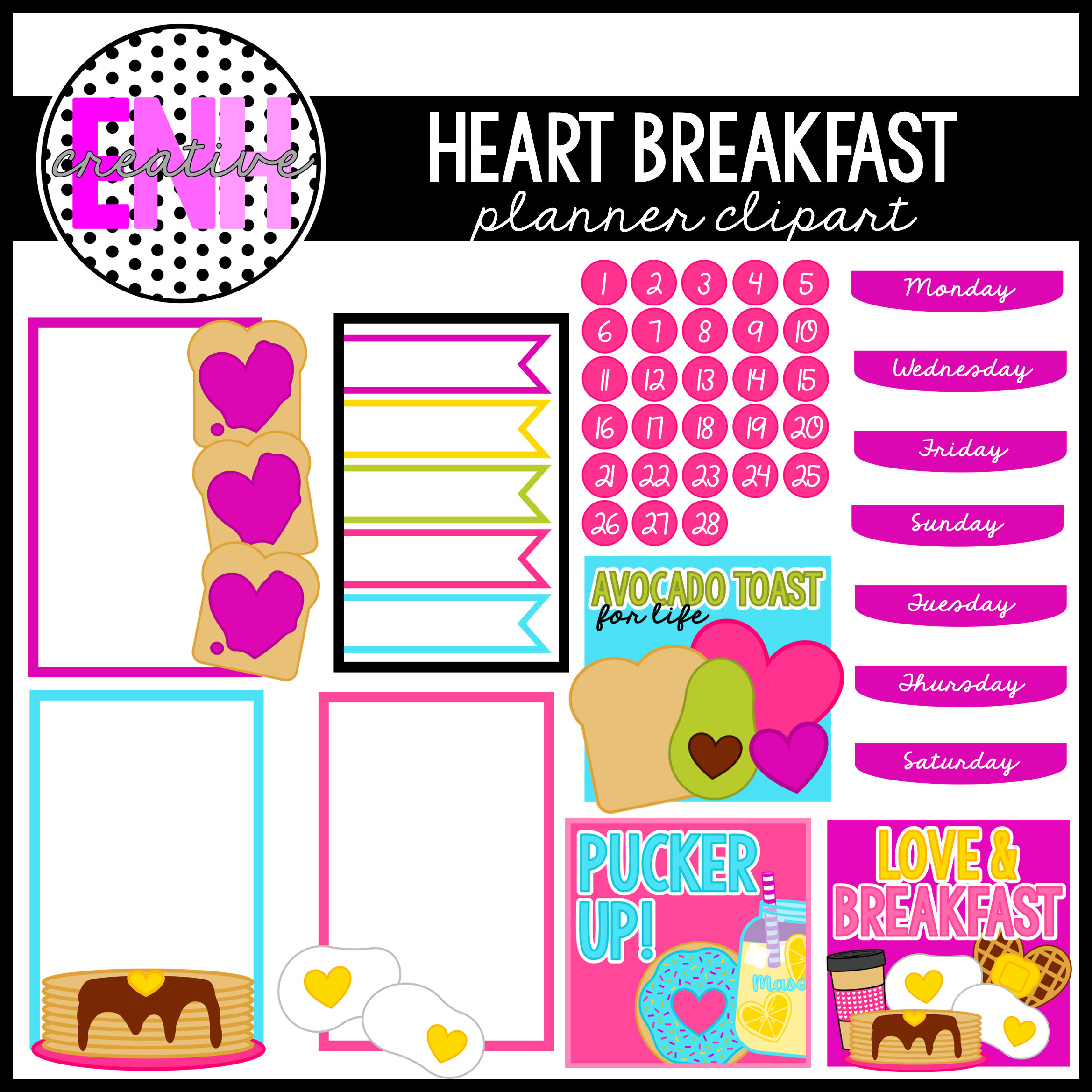 Heart Breakfast Valentine Clipart Mega-bundle - Etsy