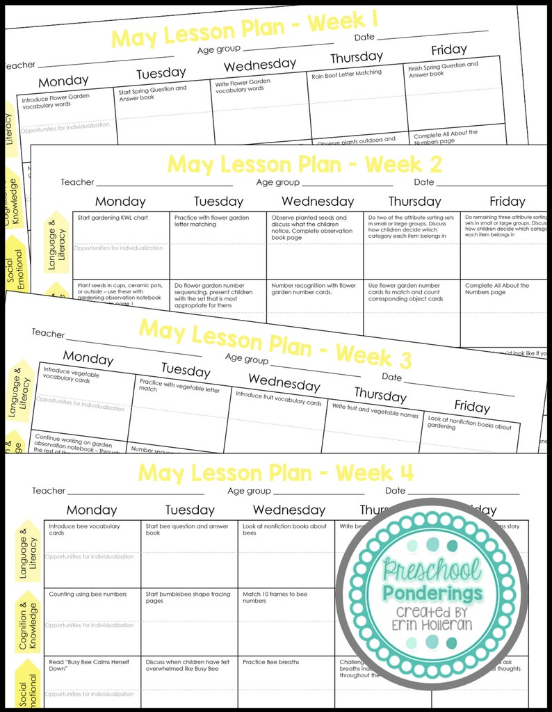 Preschool Lesson Plans and Materials - May - Etsy