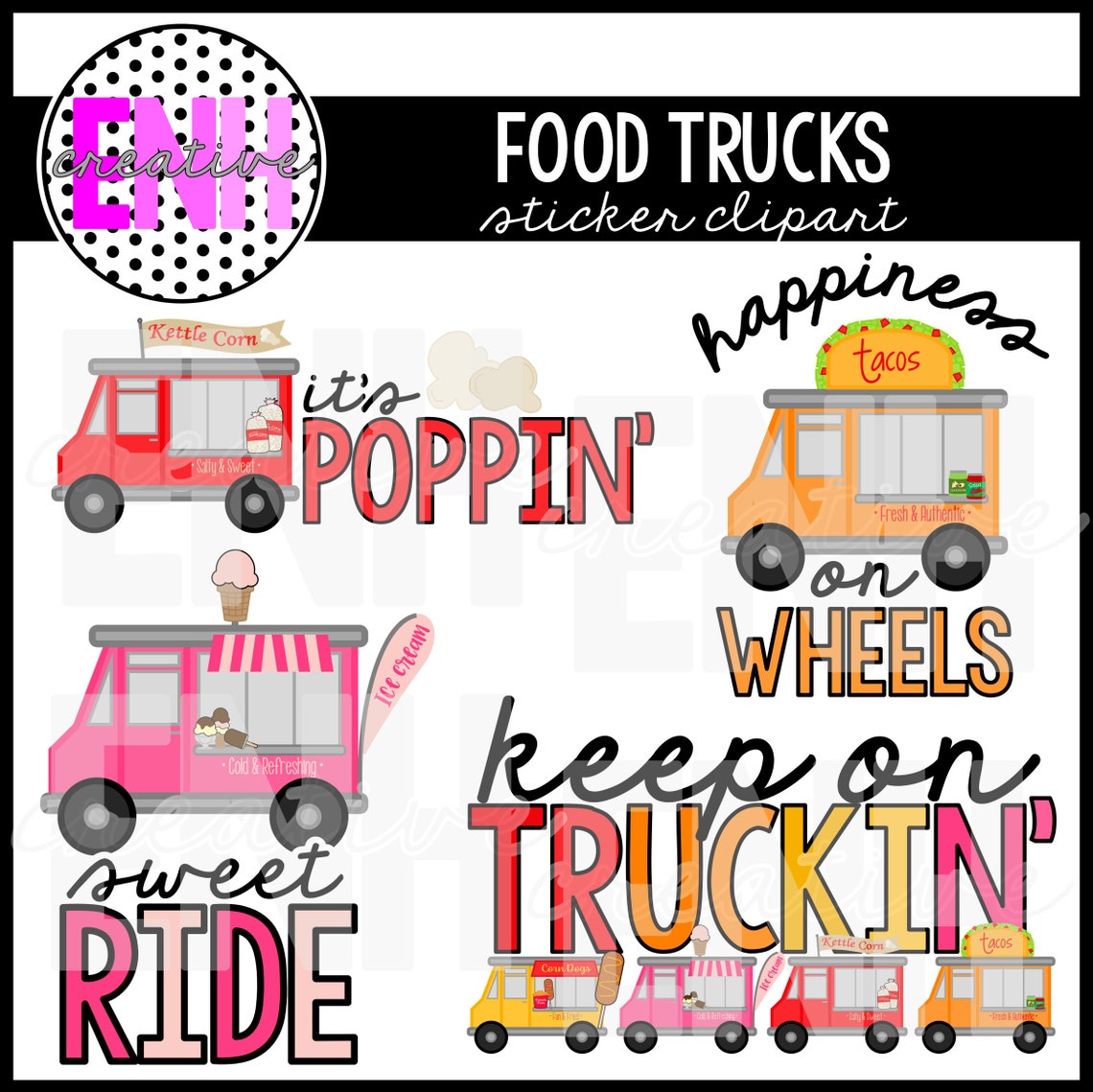 Food Trucks Clipart - Sticker Clipart - Etsy