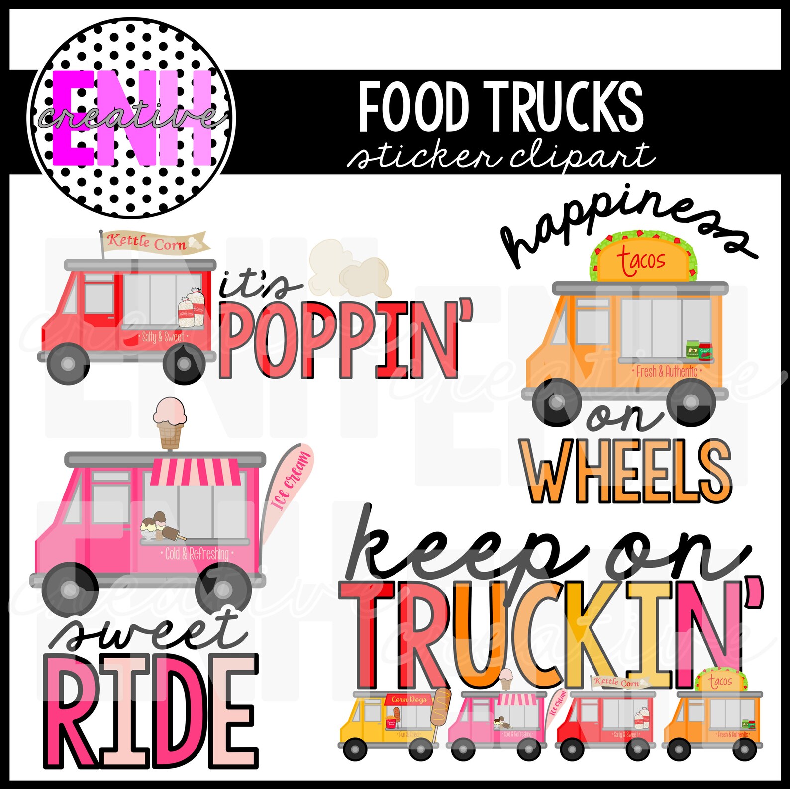Food Trucks Clipart - Sticker Clipart - Etsy