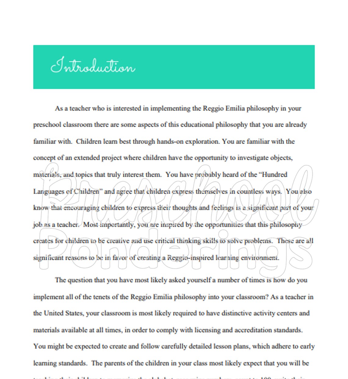 Implementing Reggio Emilia in a Standards-based Preschool Program - Etsy