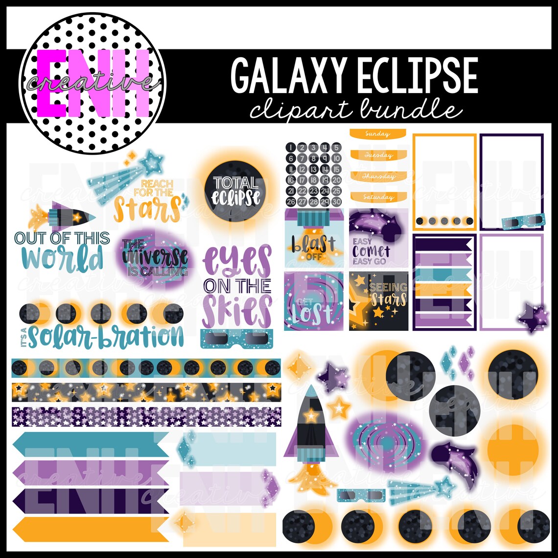 Eclipse Clipart Bundle - Galaxy and Space Clipart and Labels - Etsy
