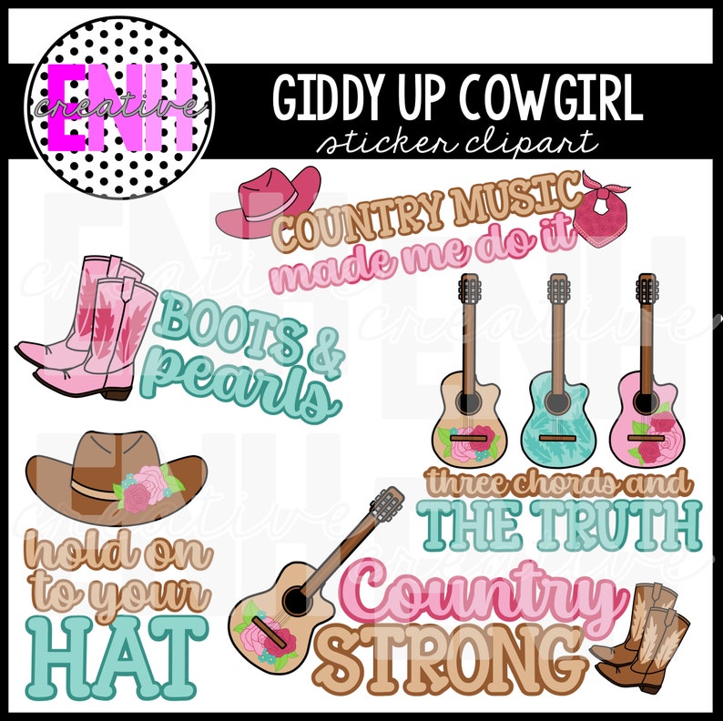 Cowgirl Country Music Sticker Clipart - Etsy