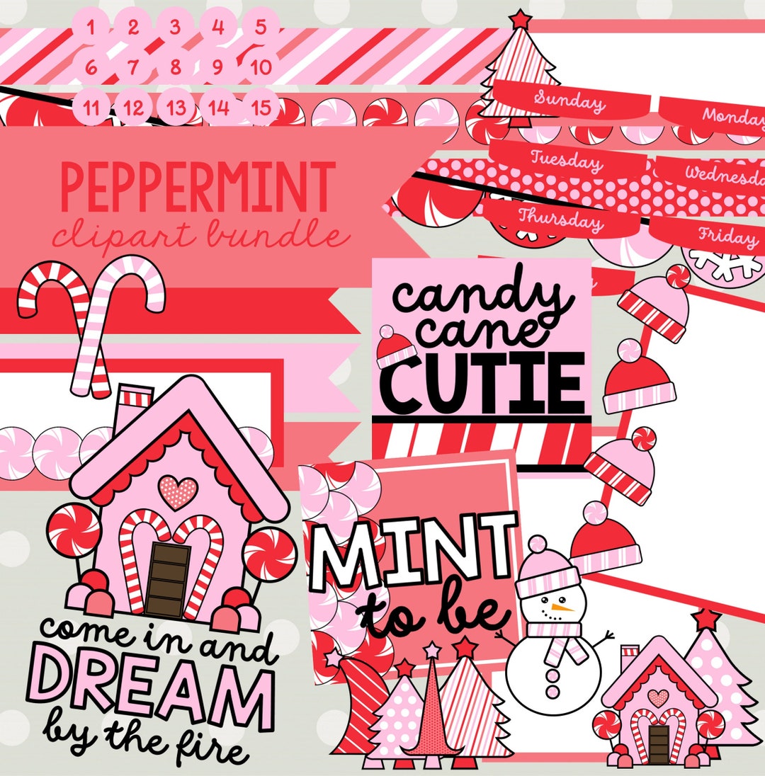 Peppermint Christmas Clipart Bundle - Etsy