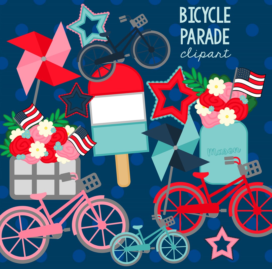 Patriotic 4th of July Bicycle Parade Clipart - Etsy