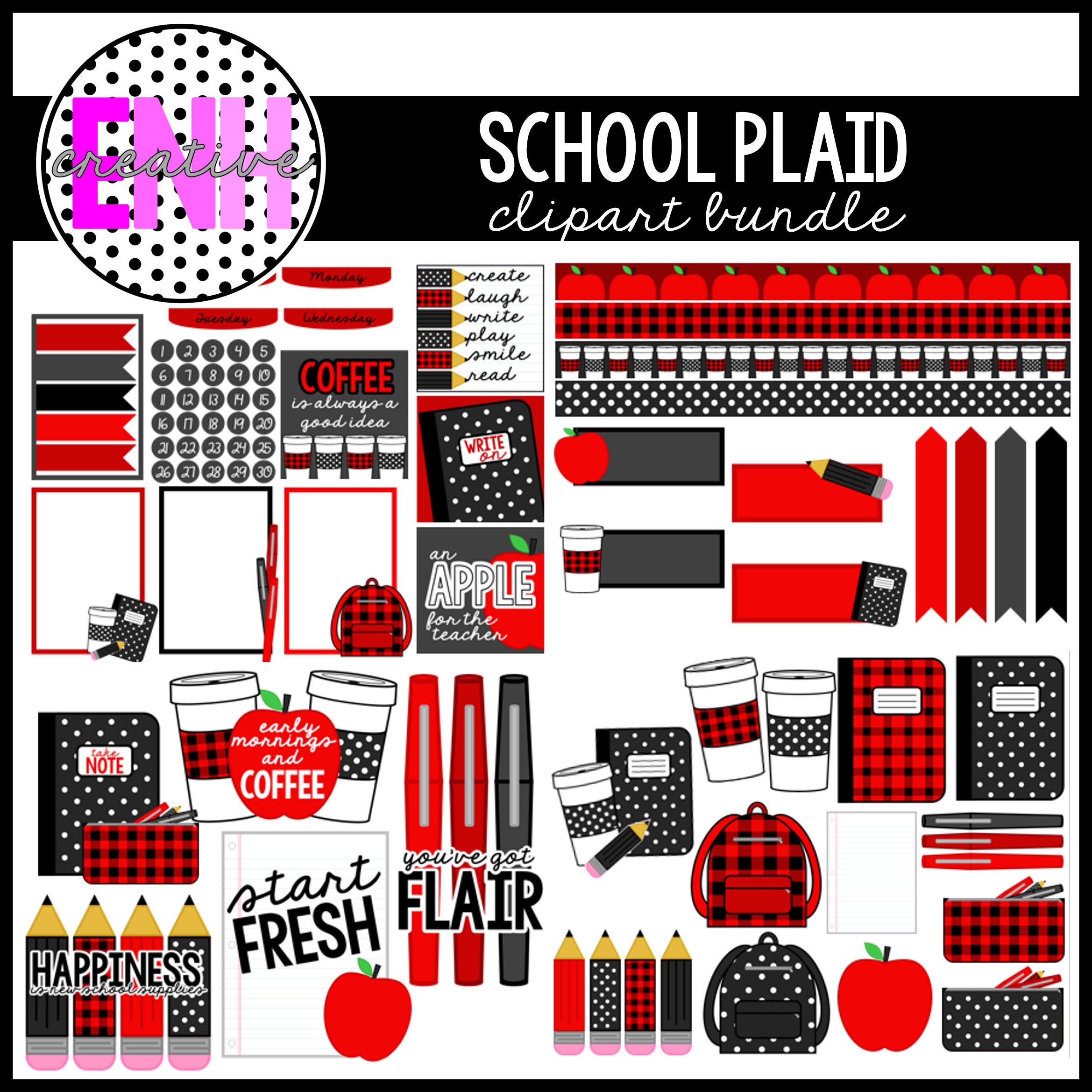 Plaid School Supplies Clipart Bundle - Etsy