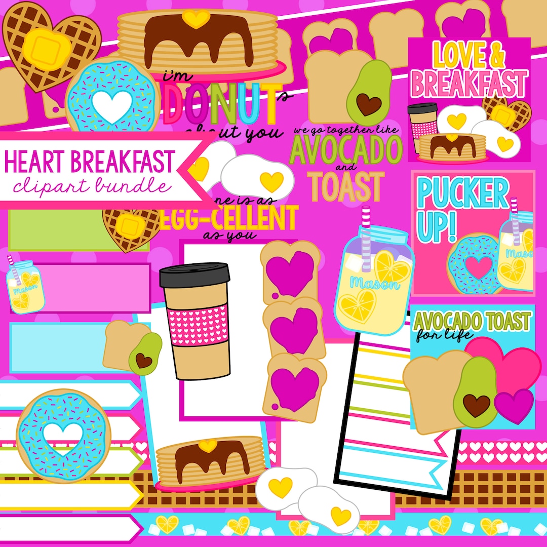 Heart Breakfast Valentine Clipart Mega-bundle - Etsy