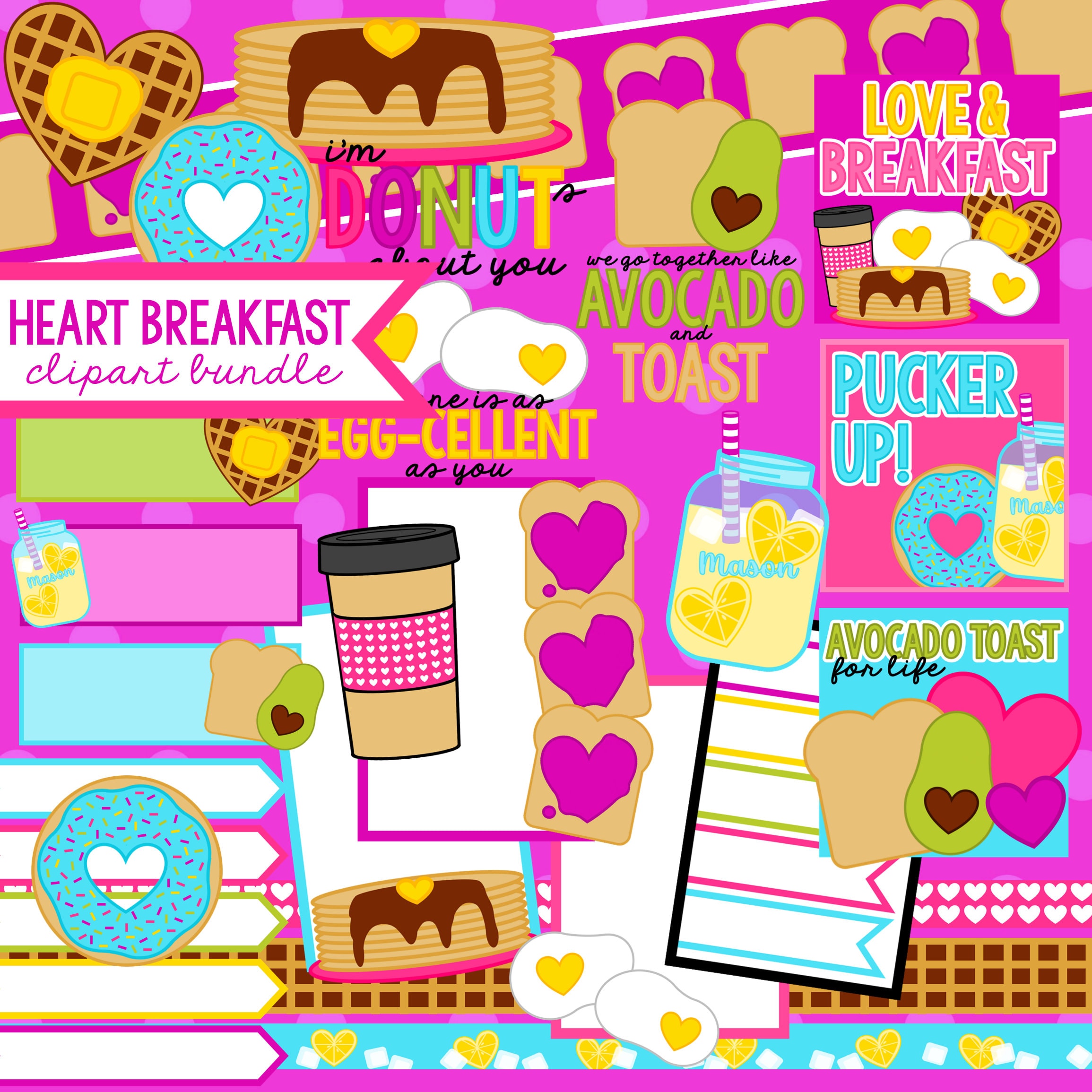 Heart Breakfast Valentine Clipart Mega-bundle - Etsy